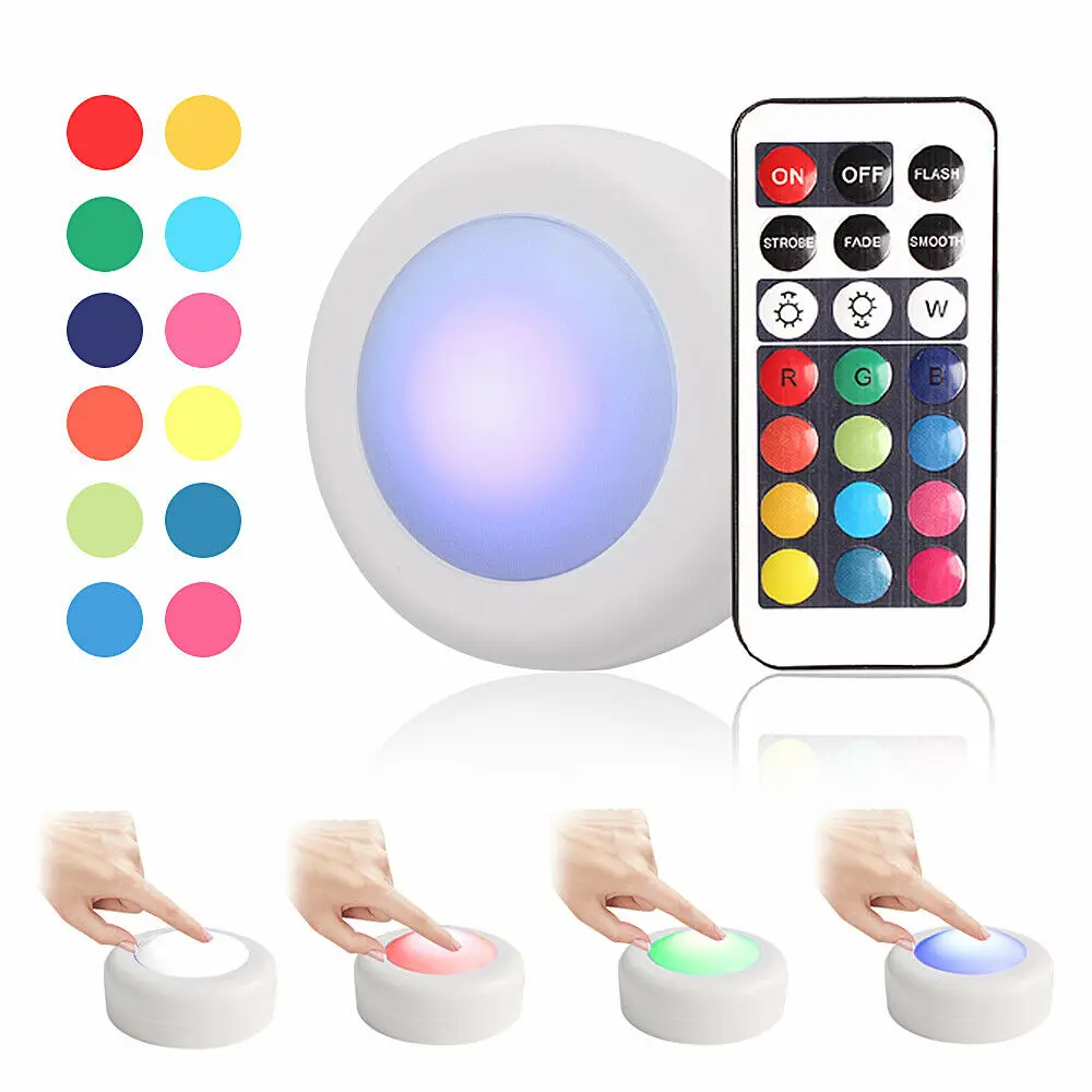 Rgb Led Puck Light Remote Control Dimmable Wireless Touch Sensor ...