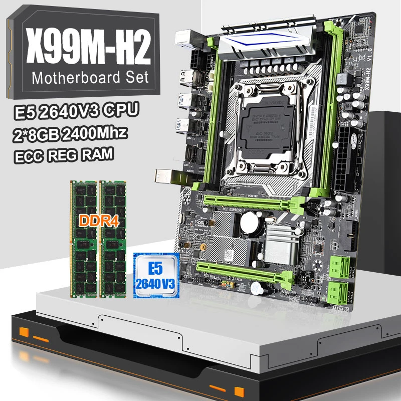 Jingsha X99M H2 x99 conjunto kit placa mãe LGA2011 3 com xeon e5 2640v3 cpu e 2 pces ddr4 8g ecc ...