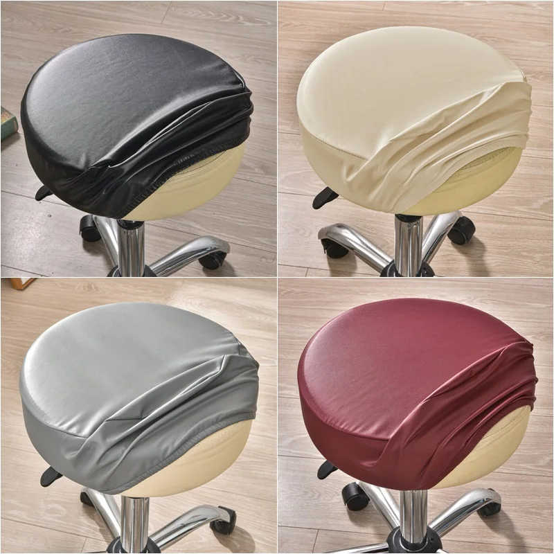 1pc PU Leather Round Stool Cover Waterproof Bar Stool Cover Solid Color ...