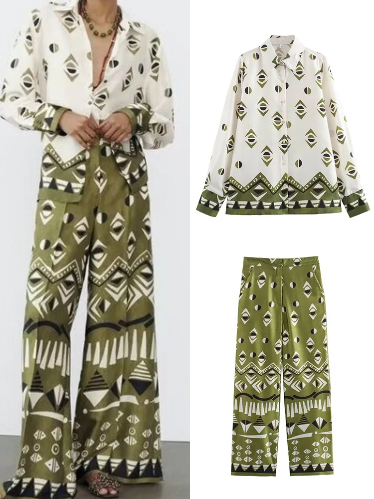 Conjuntos-de-2-piezas-de-sat-n-para-mujer-camisas-sueltas-estampadas-a ...