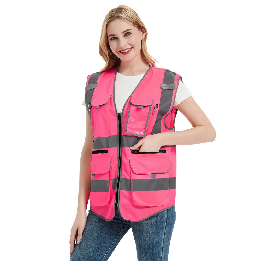 Chaleco-de-seguridad-rosa-para-mujer-ropa-de-trabajo-con-tiras ...