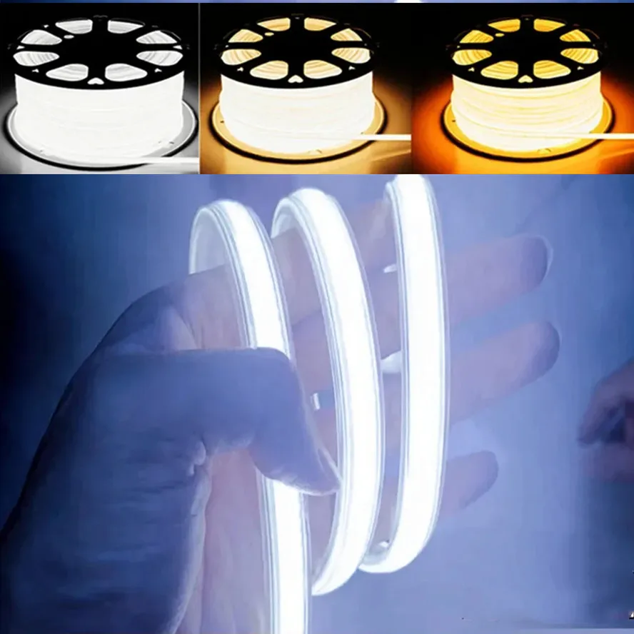 220V LED COB Strip Light EU Power Plug IP67 Buckle fixation LED Ribbon ...