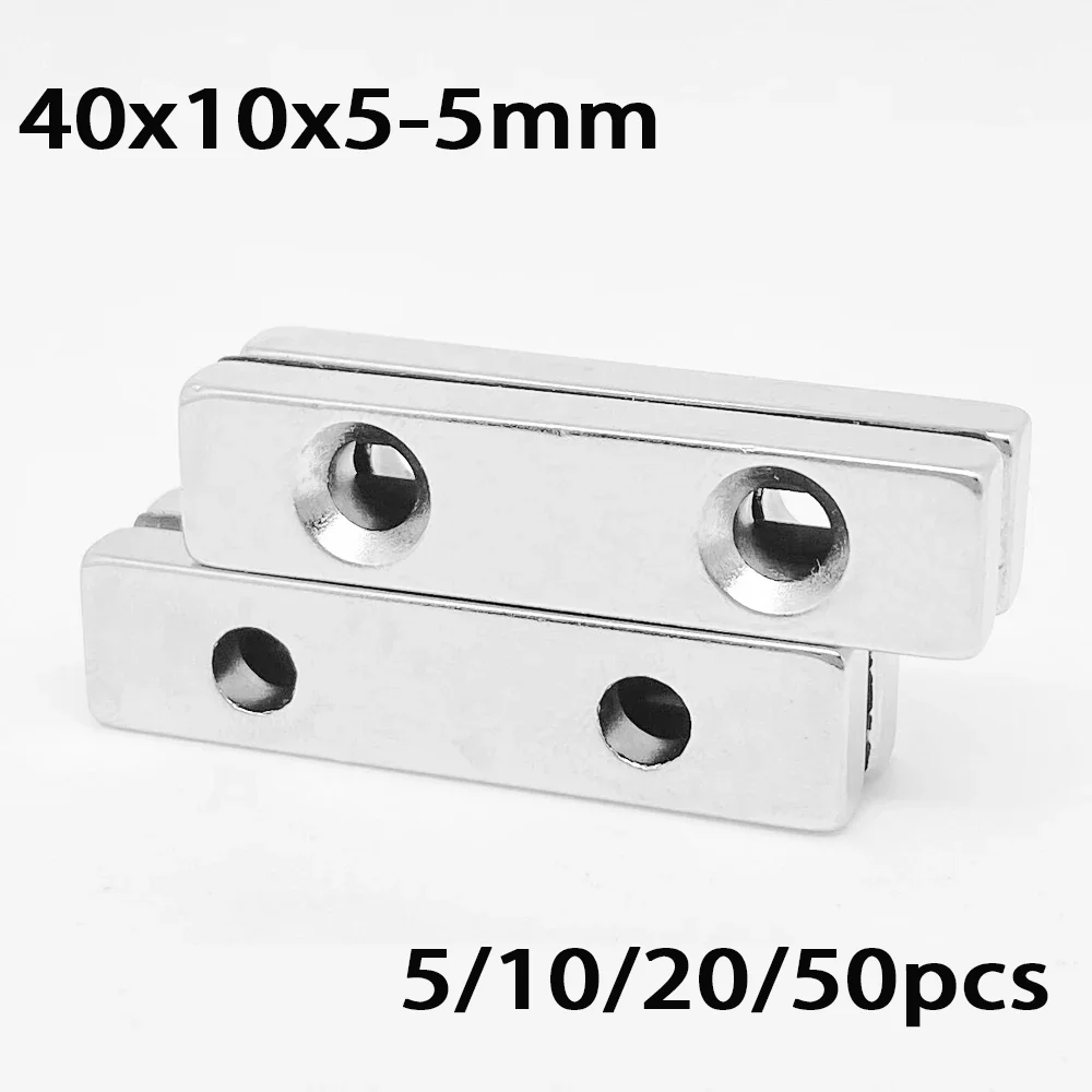 40x10x5-5mm-Square-Rectangle-Magnets-with-Double-Holes-Nickel-Plated ...