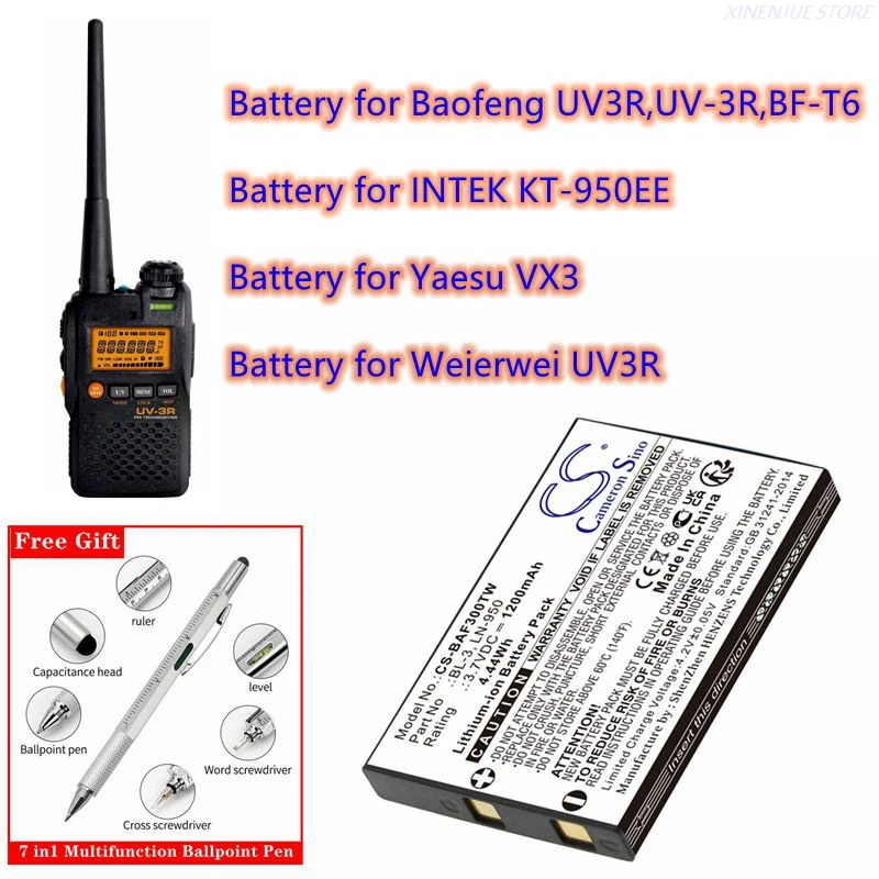 Two-Way Radio Battery 3.7V/1200mAh BL-3, LN-950 for Baofeng UV3R, UV-3R ...