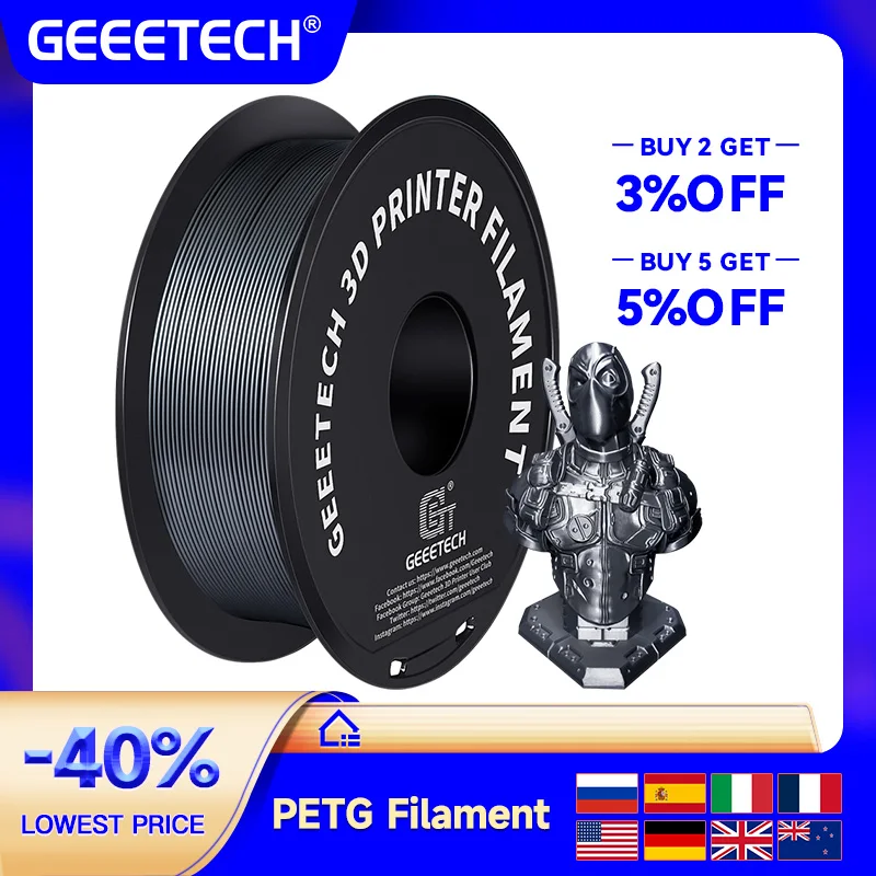 GEEETECH 1kg 1.75mm 1KG(2.2LBS) Pure PETG, 3D Printer Filament, Vacuum ...