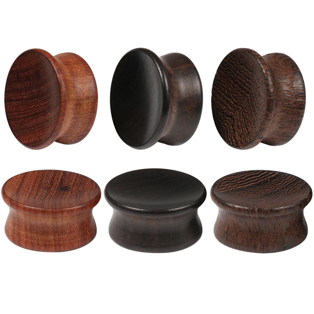 2pcs Natural Wood Ear Gauges Plugs And Tunnels Double Flared Concave ...