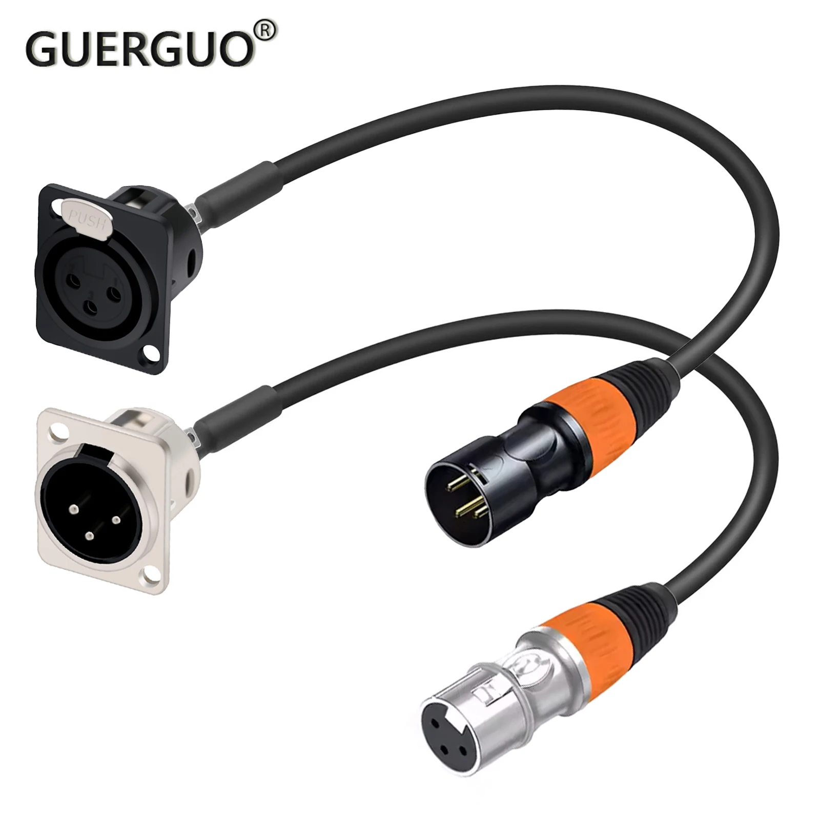 D-Type XLR Panel Mount to XLR Connector Pass Through Cable,3Pin Gold ...