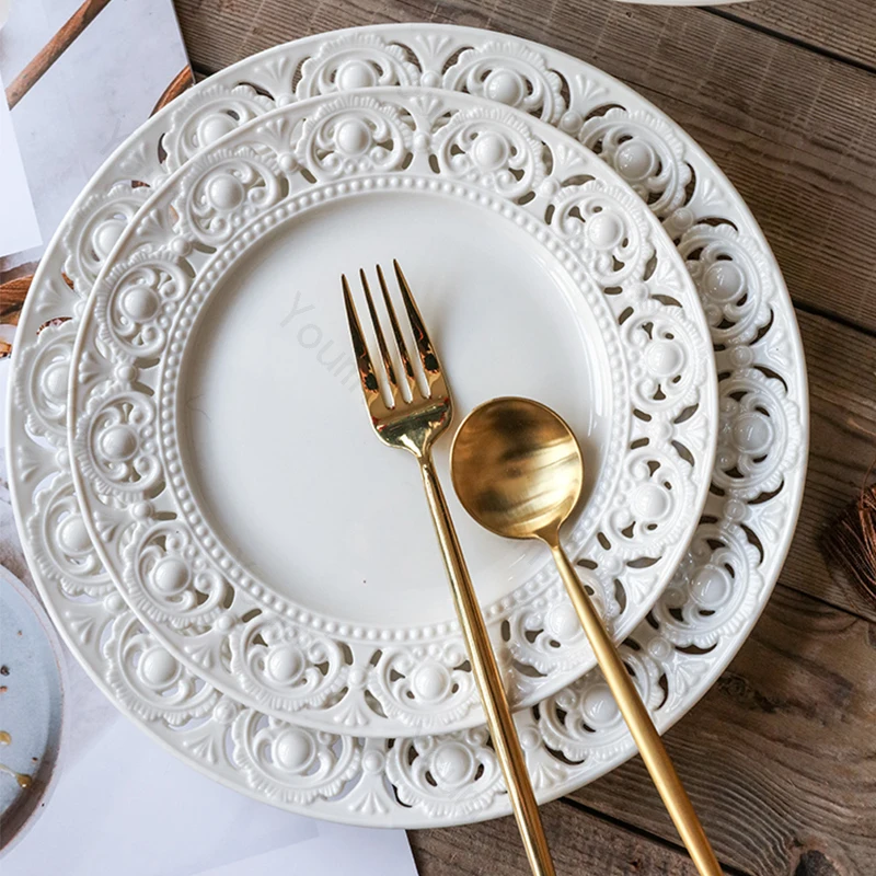 Hollow-Out-Relief-Ceramic-Plates-Light-Luxury-Restaurant-Steak-Plate ...
