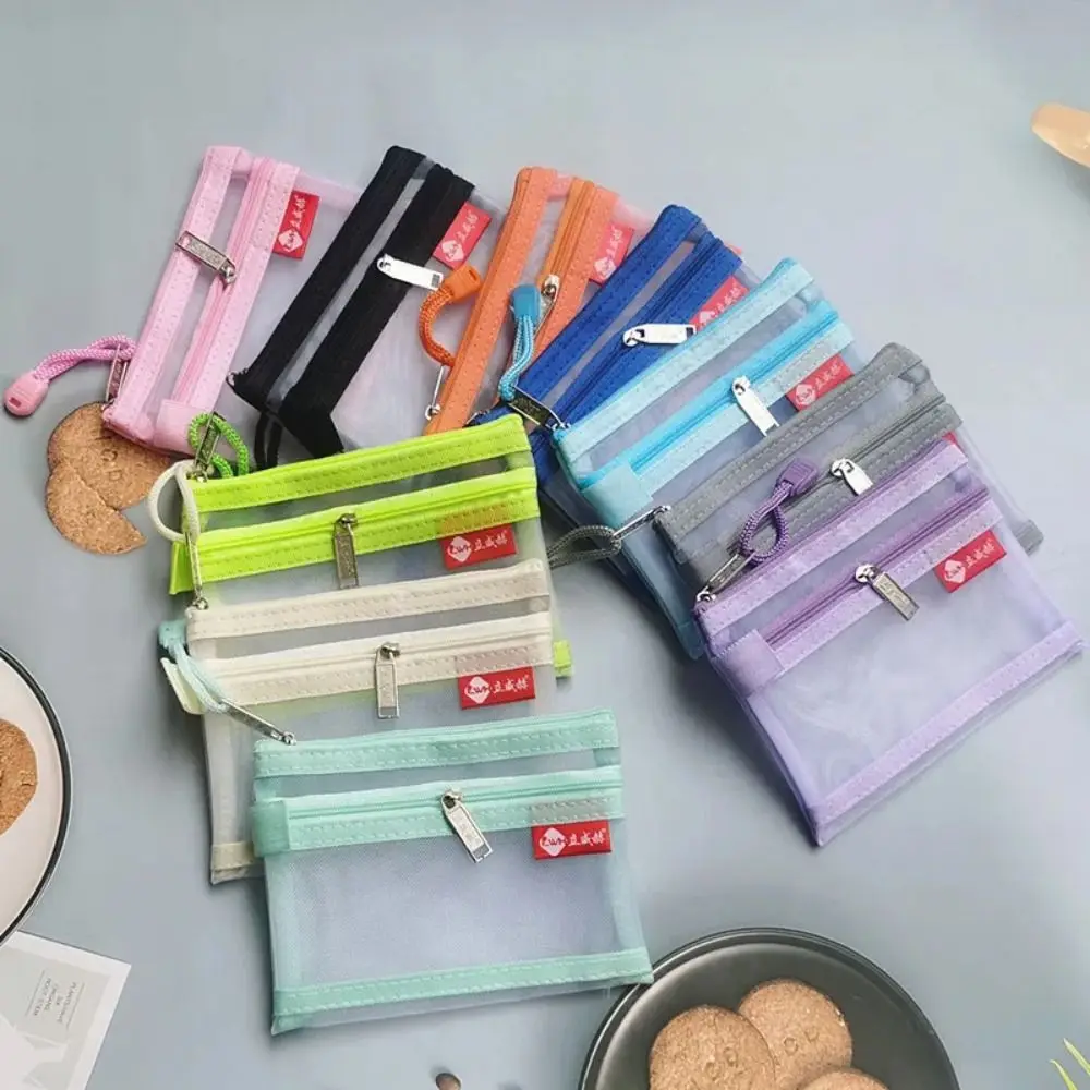 Portable Bus ID Credit Card Storage Bag Small Mesh Double Layer Coin ...