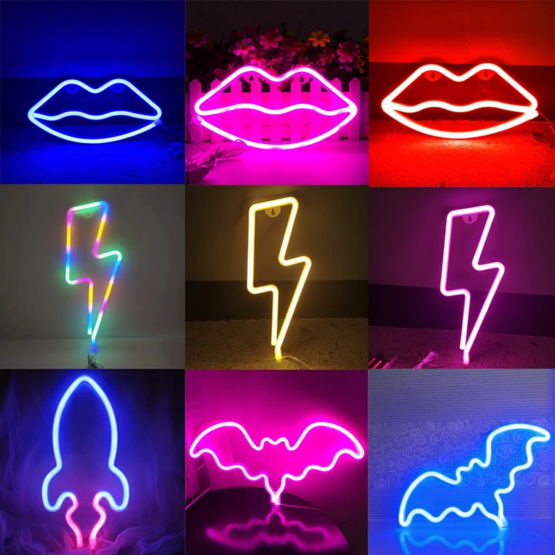 LED Neon Sign Night Lights Lips Lamp Party Indoor Wall Decor Light for ...