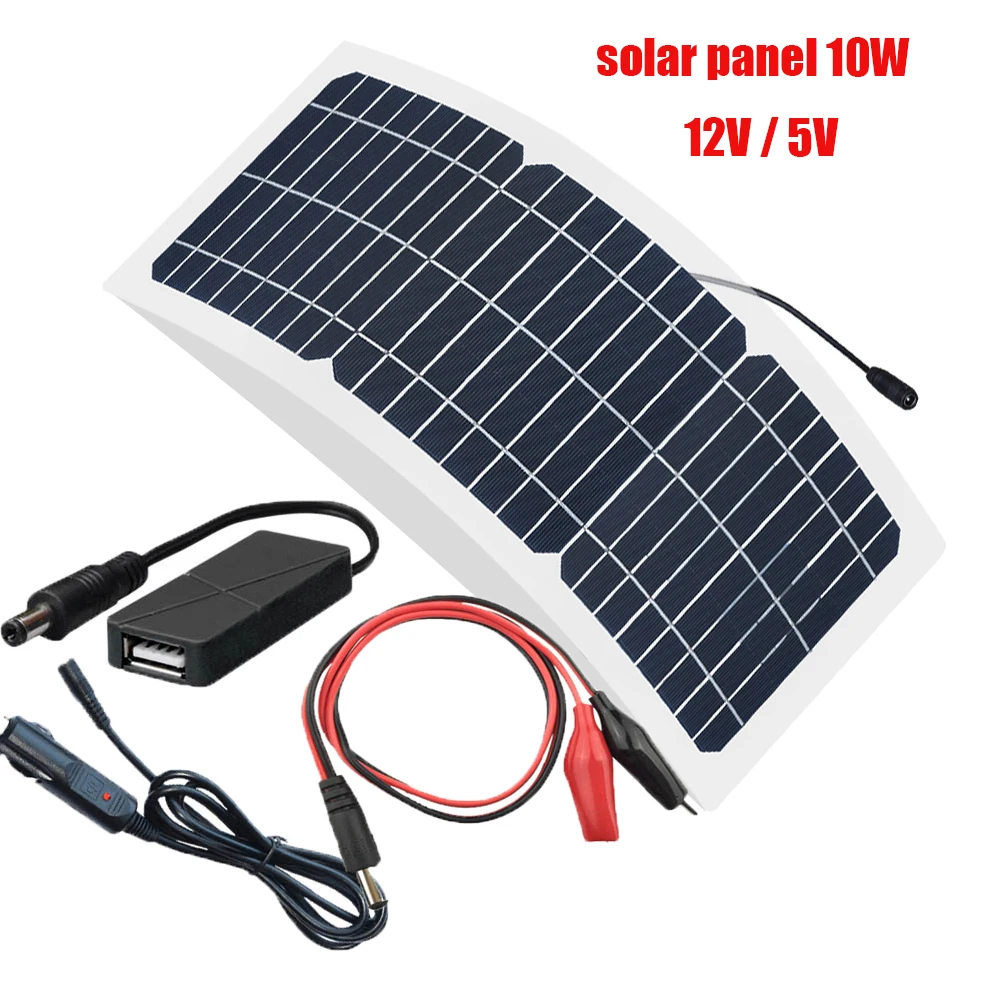 10W-12V-5V-Solar-Panel-kit-Flexible-Monocrystalline-Battery-New-Hot ...