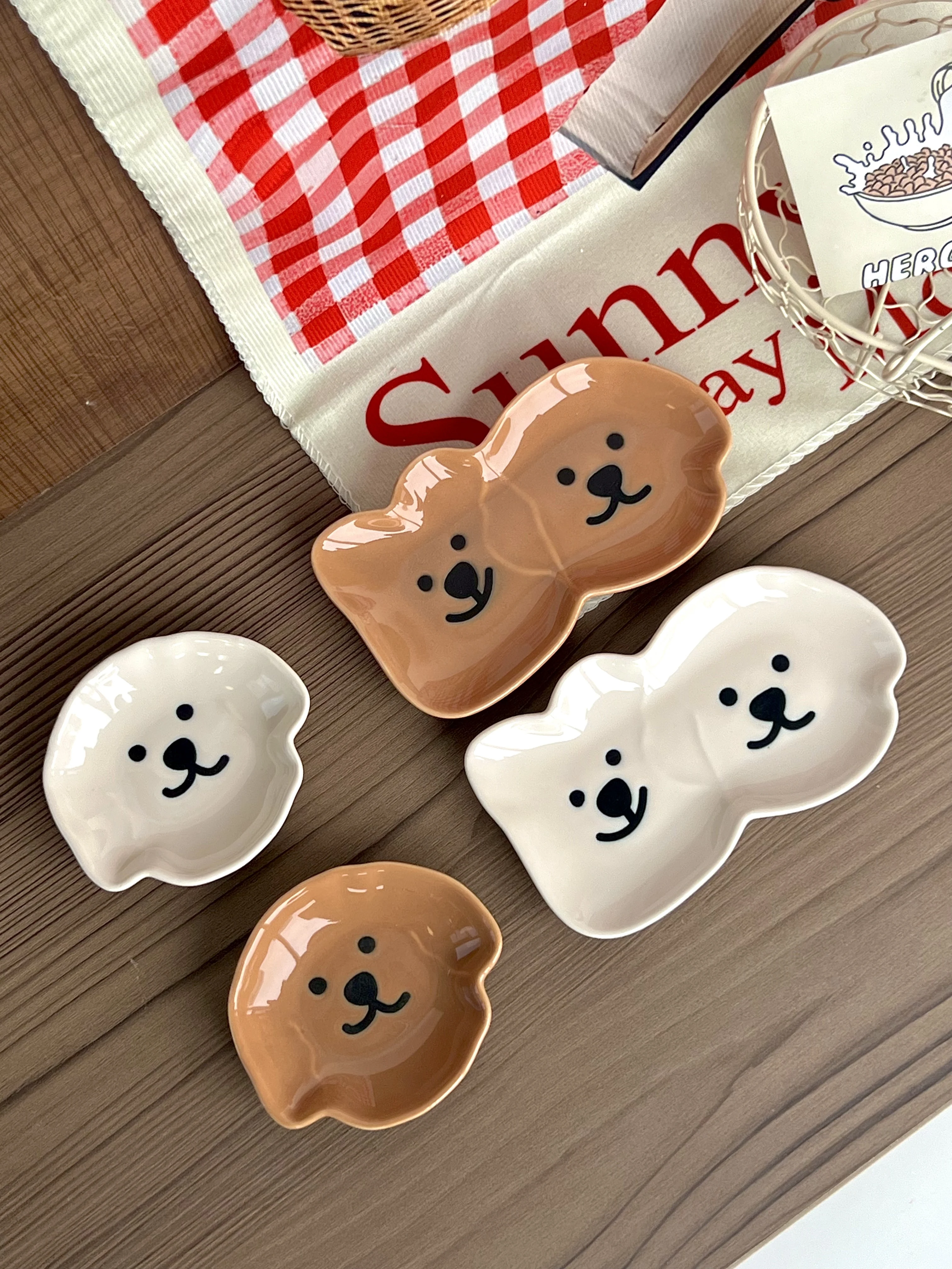 Adorable Ceramic Sauce Dish with Cute Dog & Bear Design - Single/Double ...