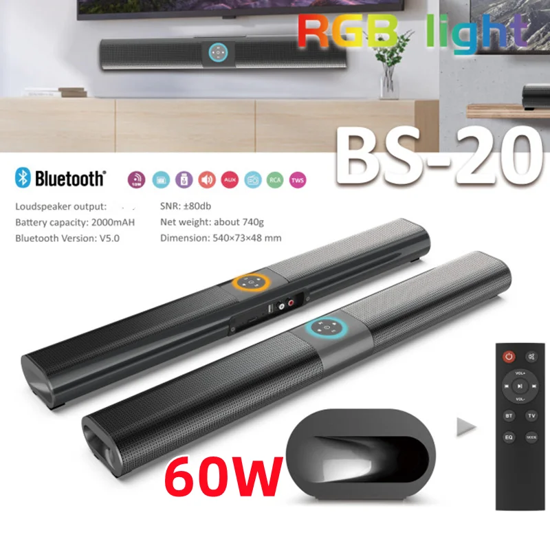60W-TWS-Soundbar-TV-Portable-Bluetooth-compatible-Speaker-Sound-Bar ...
