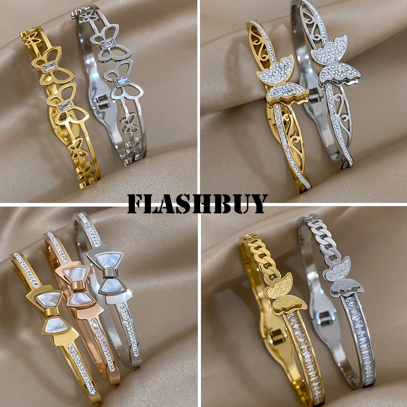 FLASHBUY-Trend-Chic-Butterfly-Stainless-Steel-Bangle-Bracelets-for ...