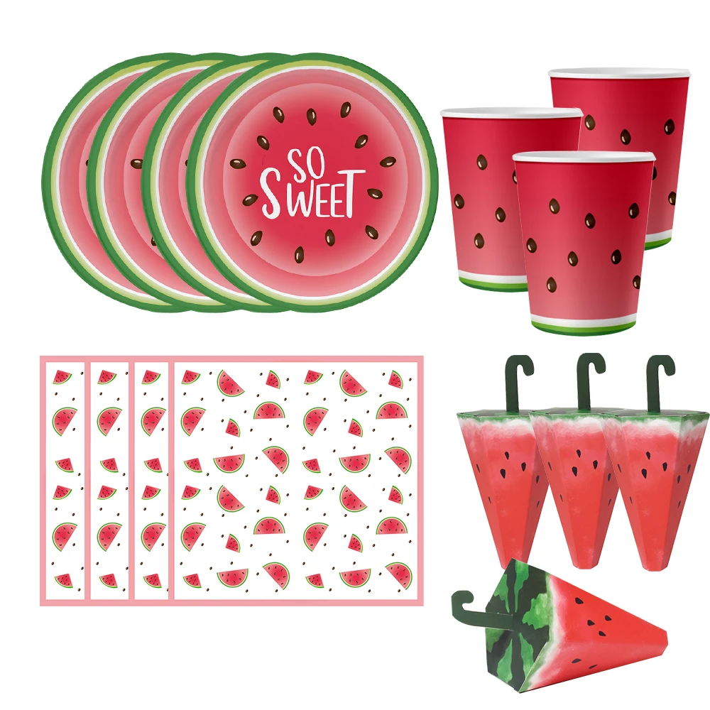 1set Watermelon Disposable Tableware Paper Cups Banners Cake Toppers ...