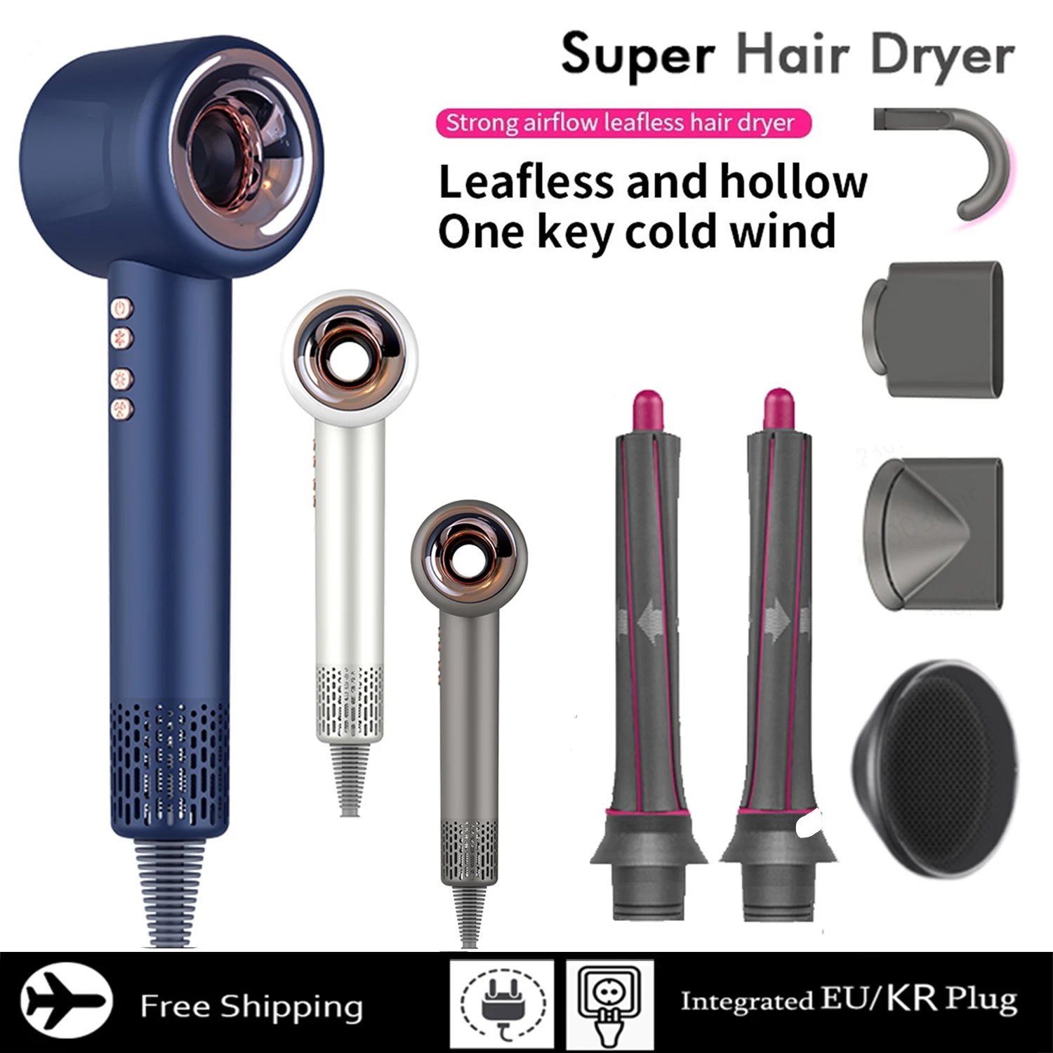 Leafless-Professional-1600W-Hair-Dryer-For-Hair-6in1-Nozzles-Hairdryer ...
