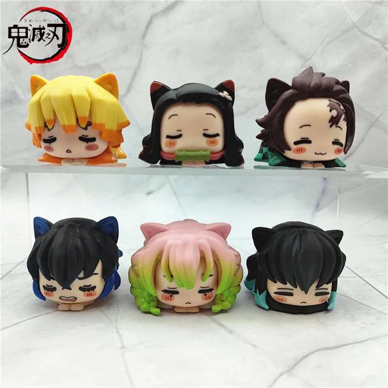 Demon Slayer Cat Sleep Shapes Kamado Tanjirou Kanroji Mitsuri Figurine Toys Tokitou Muichirou ...