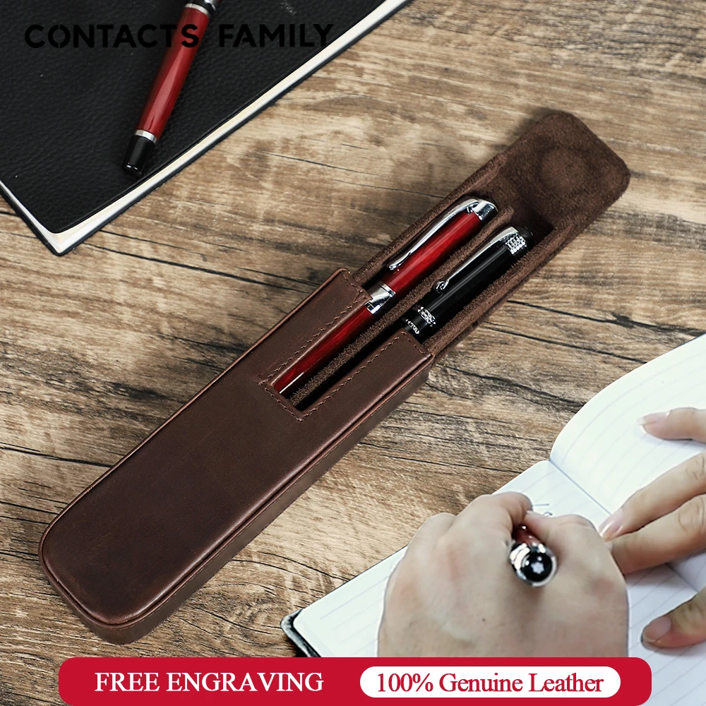 CONTACT'S FAMILY Leather 2 Slots Pen Case Magnetic buckle With ...