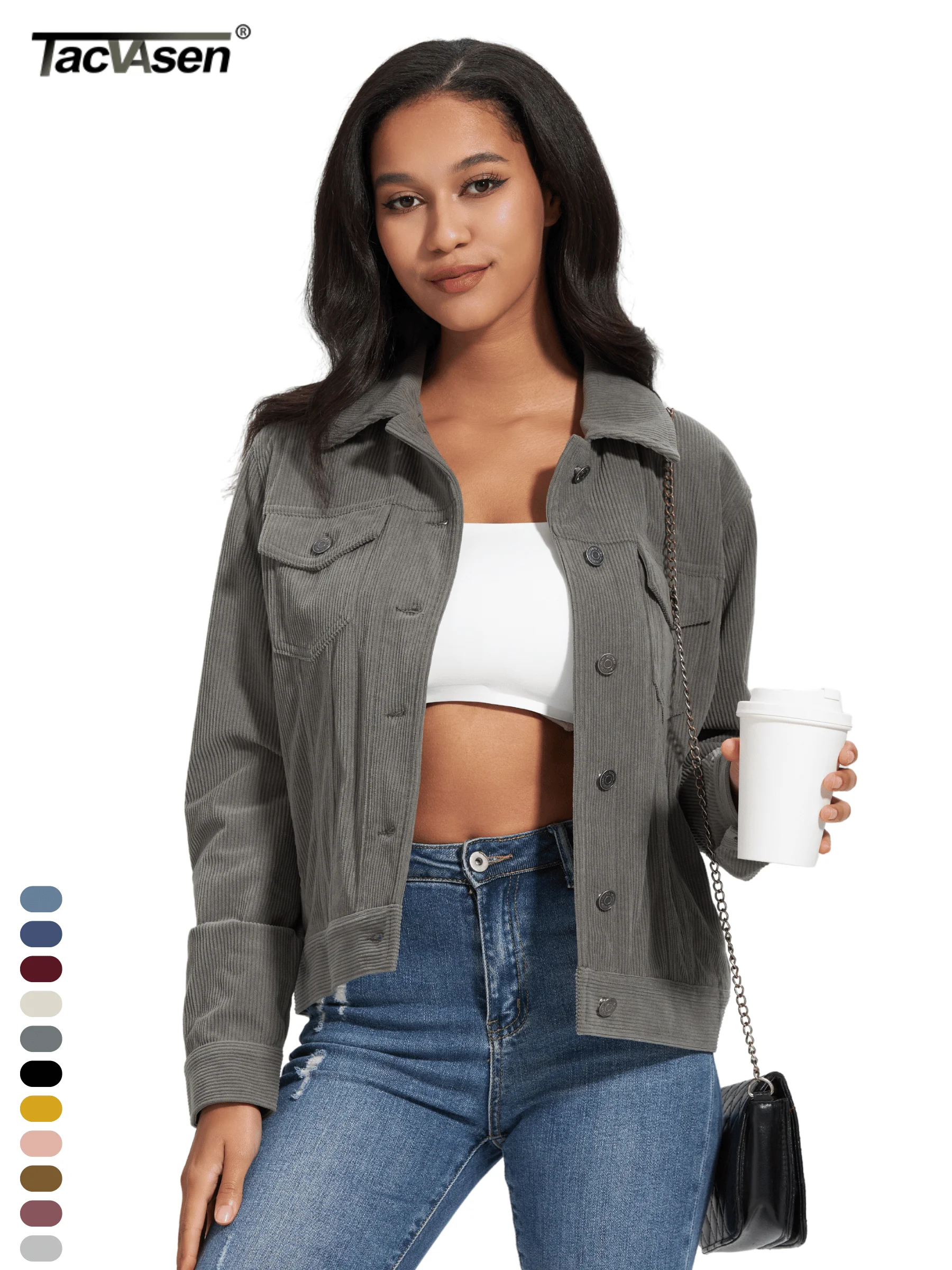 TACVASEN-chaquetas-de-pana-de-manga-larga-con-botones-para-mujer ...