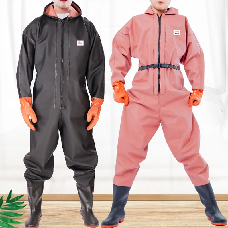Hooded-Waders-Pants-Overalls-With-Boots-Gloves-Set-Long-Sleeve-Wader ...