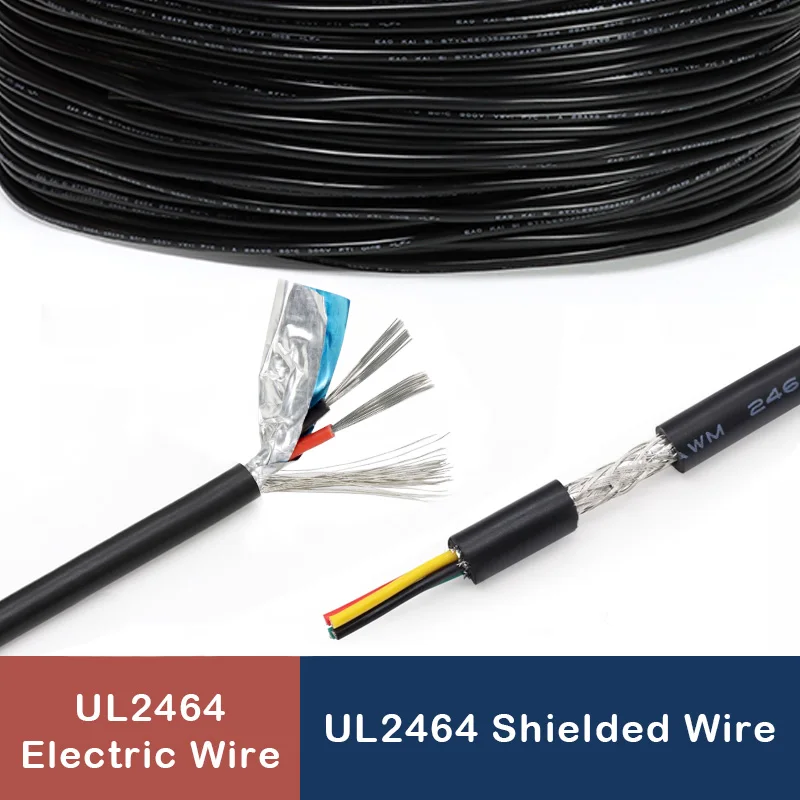 2/5/10M Black UL2464 Shielded Wires 26/24/22AWG 2 3 4 5 6 8 Cores ...