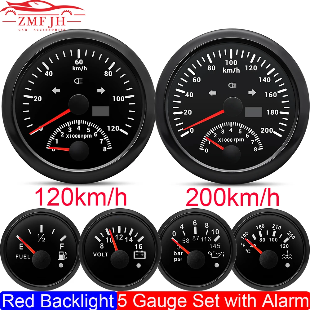 5-Gauge-Set-120KHM-200KMH-85MM-GPS-Speedometer-Odometer-Tachometer ...