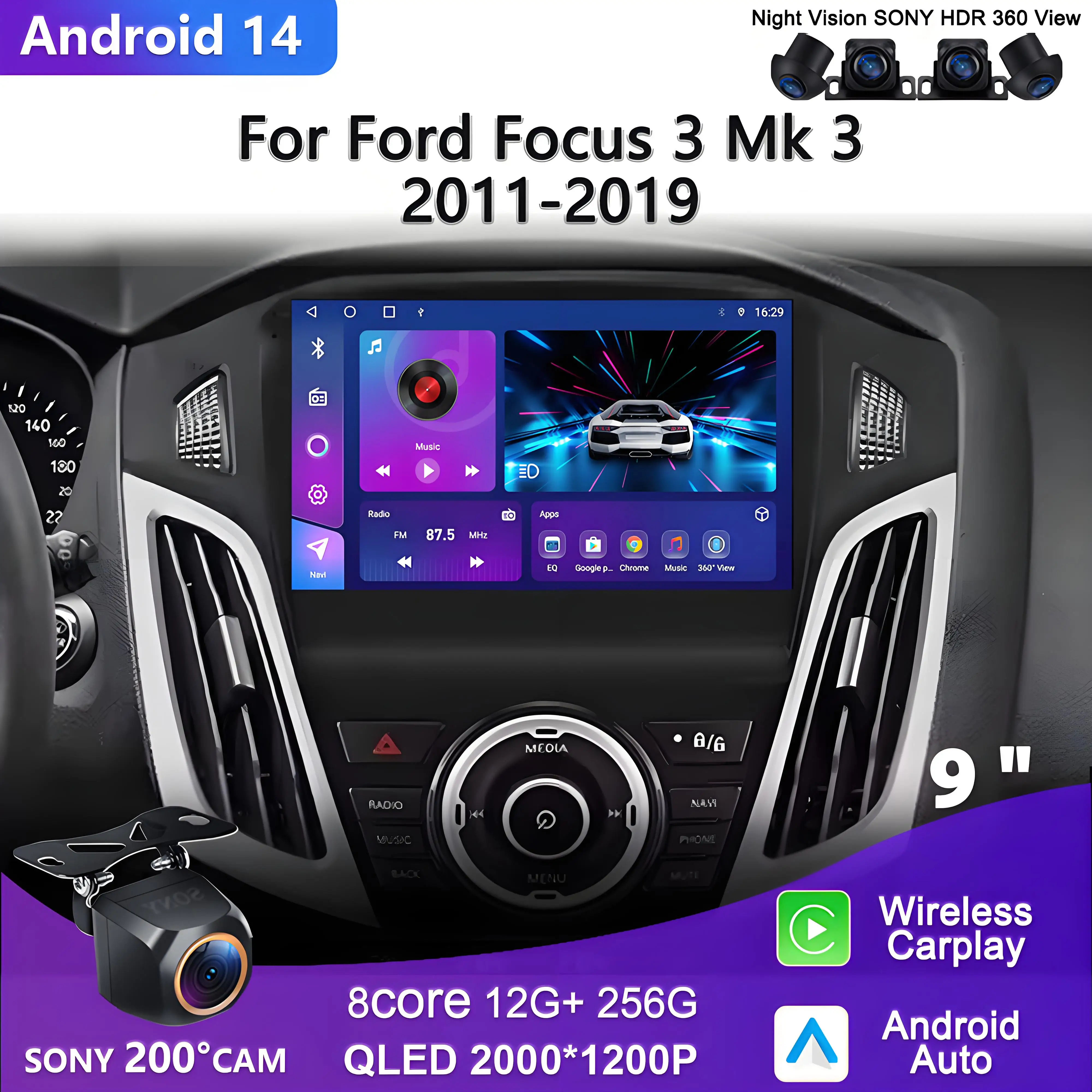 Android 14 Multimedia Head Unit For Ford Focus 3 Mk 3 2011 2012 2013 ...