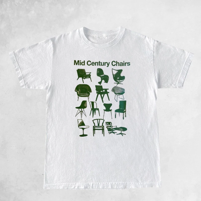 Female Retro Style Chair Printed T-Shirt Short Sleeve Streetwear ...
