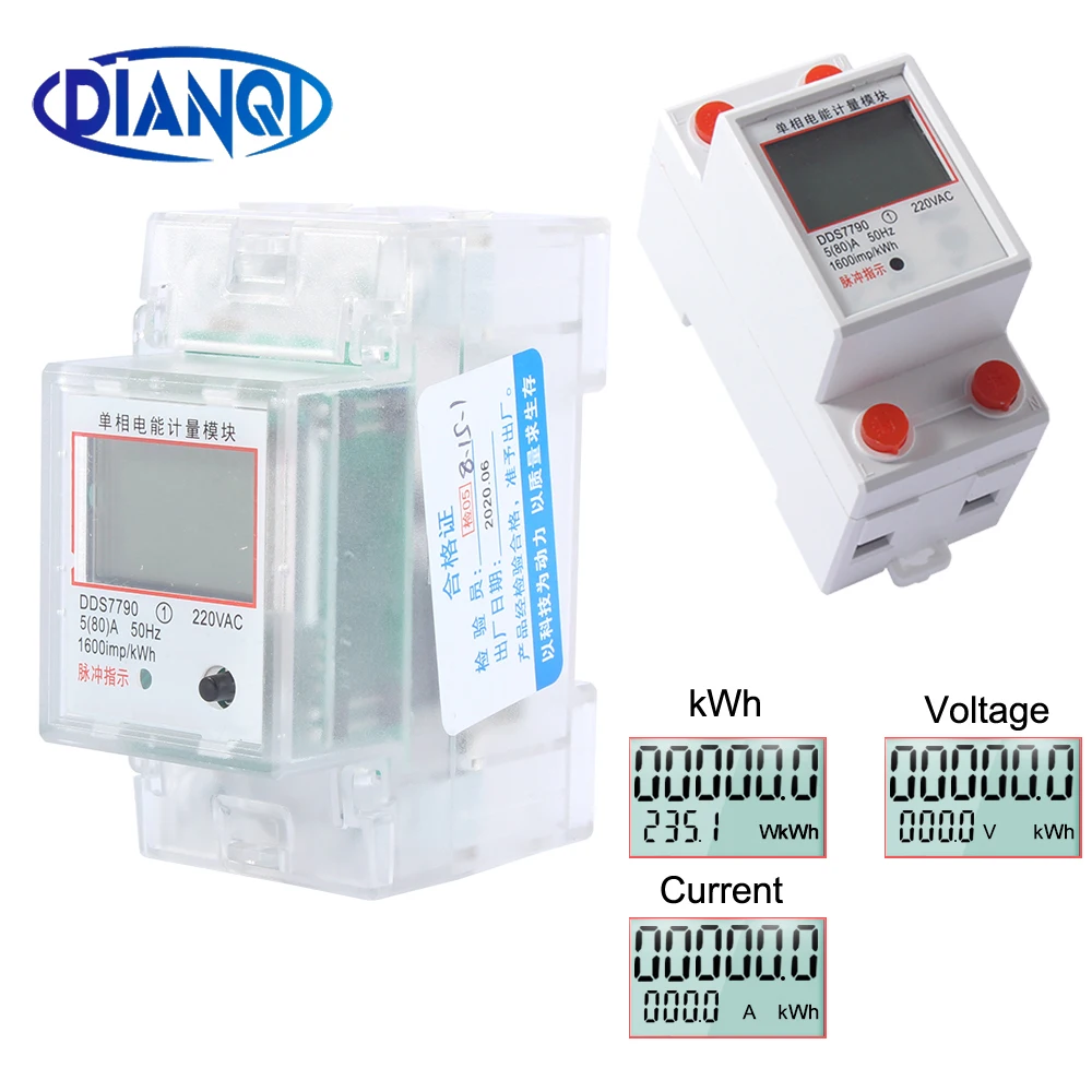 Lcd Digital Display Single Phase Two Wire Wattmeter Power Consumption ...