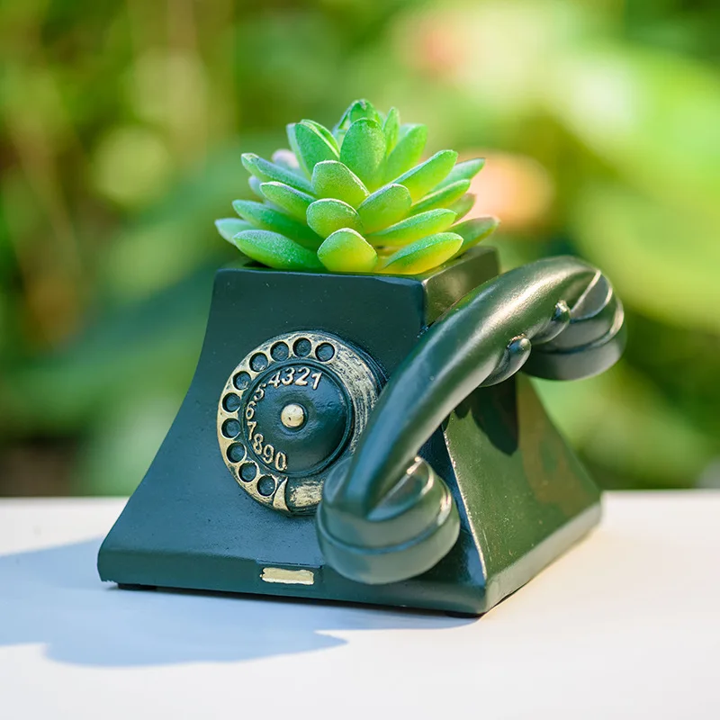 Classic-Retro-Telephone-Flowerpot-Container-Resin-Crafts-Unique-Potted ...