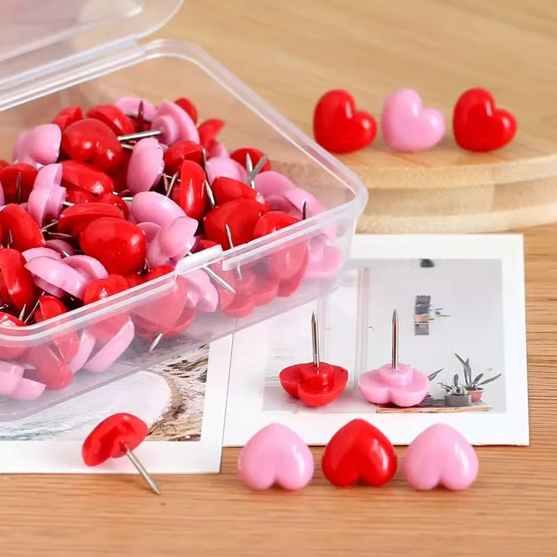 50pcs-box-Cute-Heart-Plastic-Push-Pins-Assorted-Making-Tacks-Wall-Pins ...