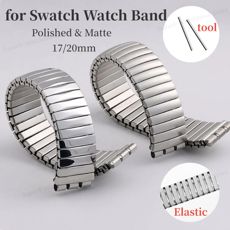 17mm-20mm-Metal-Elastic-Watch-Band-for-Swatch-Watch-Stretch-Expansion ...