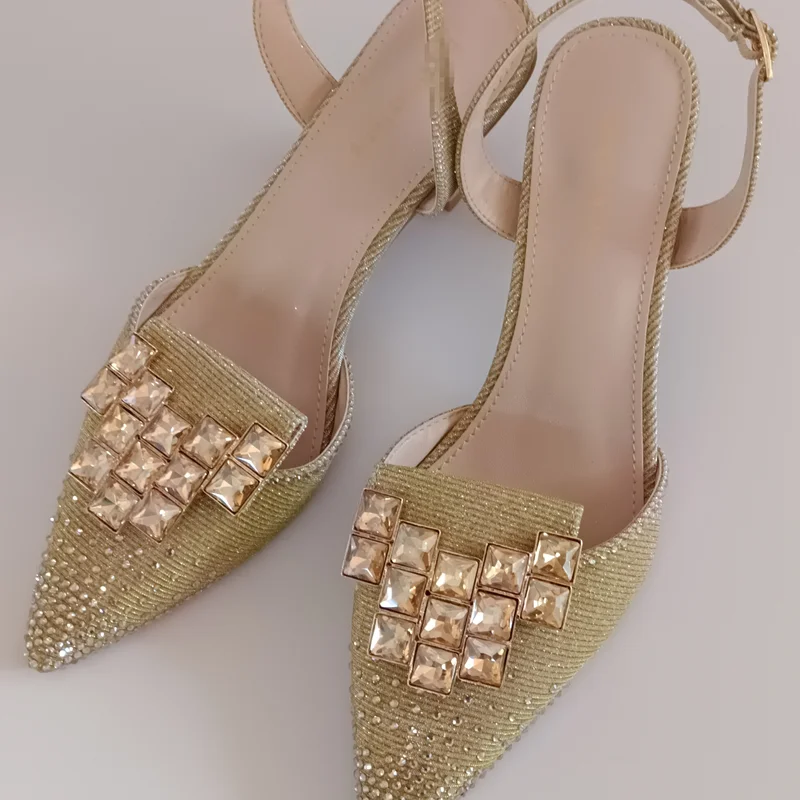 INSIGHTLINK Women Gold Color Rhinestones high-heeled sandals Gems High ...