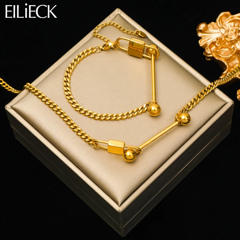 EILIECK-316L-Stainless-Steel-Gold-Color-Lock-Beads-Necklace-Bracelet ...