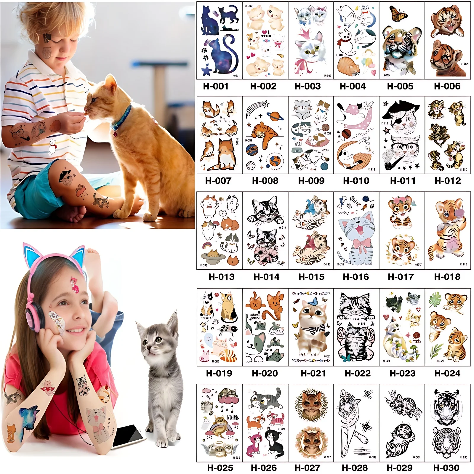 30pcs-lot-Cat-Waterproof-Tattoos-Stickers-for-Children-Girls-Boy-Cute ...