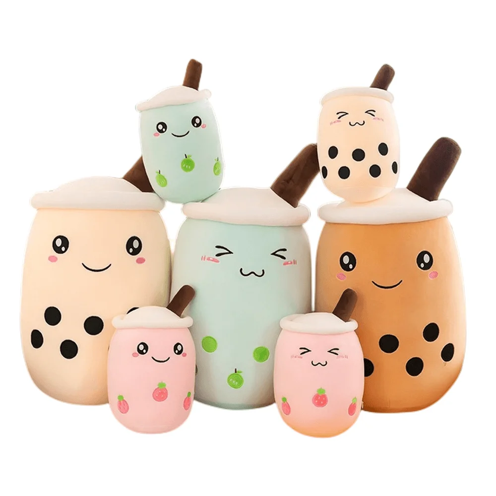 Cute Fruit Drink Plush Stuffed Soft Pink Strawberry Milk Tea Plush Boba ...