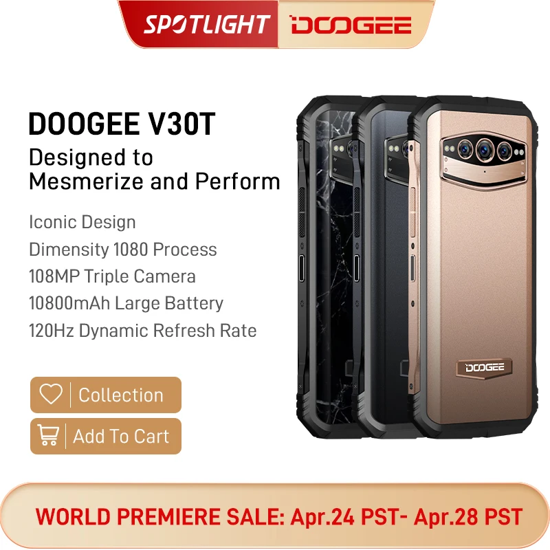 DOOGEE V30T 5G Rugged Phone Dimensity 1080 6nm 12+256GB Smartphone 6.58" FHD 120Hz Display 108MP ...