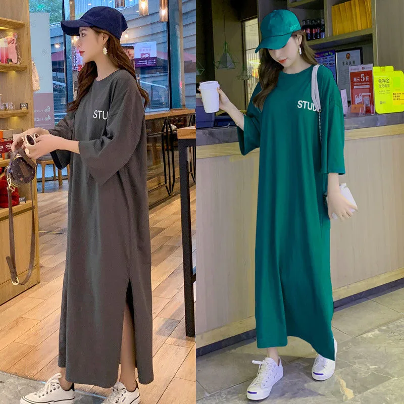 Letter-Printed-Casual-Long-T-Shirt-Dress-Summer-Half-Sleeves-Oversized ...
