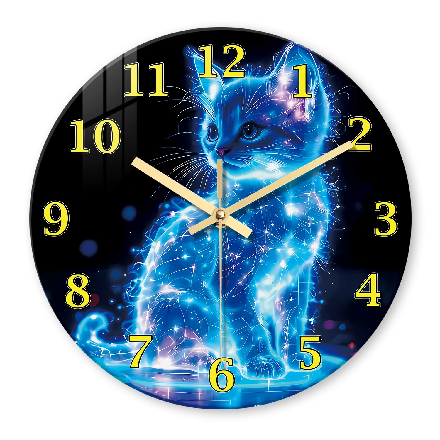 Un único reloj de pared de vidrio templado con gato neón, relojes ...