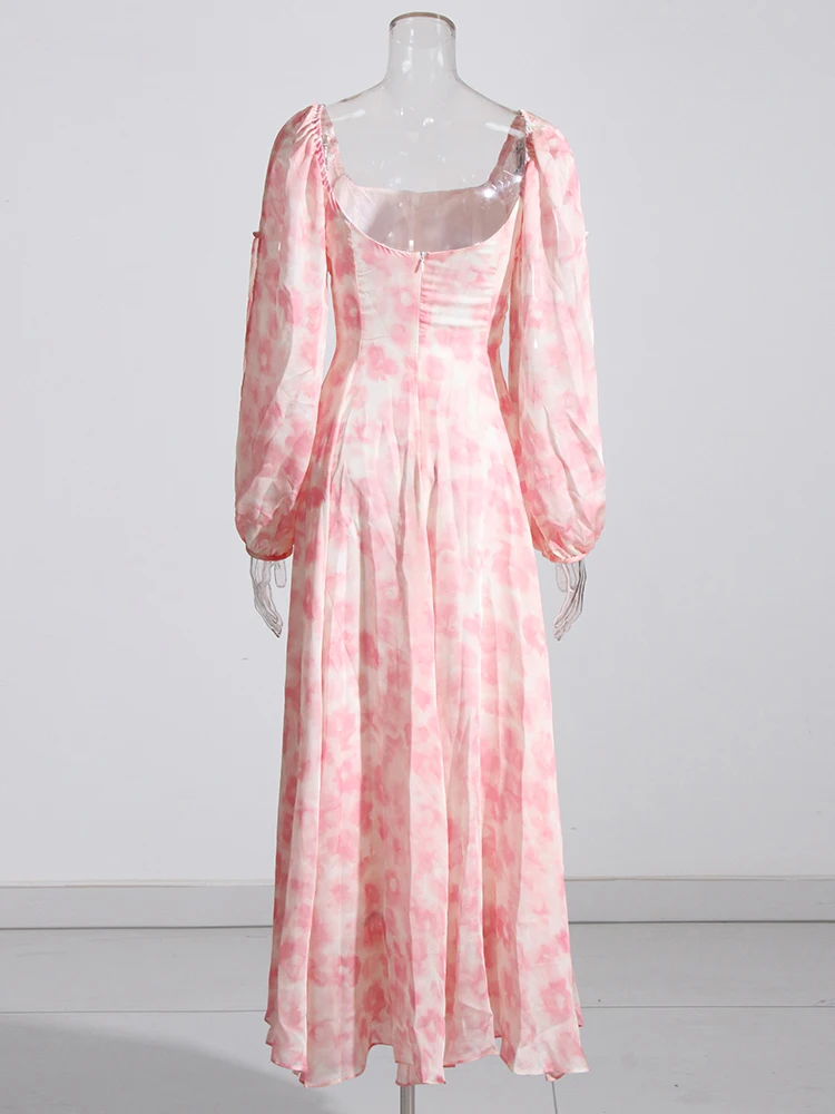 Square Collar Lantern Long Sleeve Printed Dress TS50282 – SPC