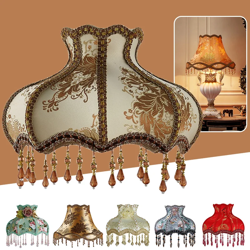 European Home Lamp Shade Vintage High-end Fabric Beads Lace Floral Wall ...