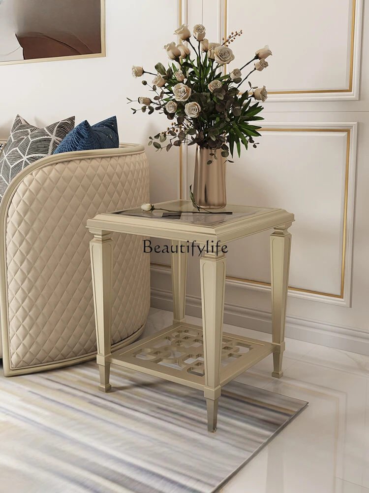 Light-Luxury-Side-Table-Simple-Living-Room-American-Small-Apartment-Solid-Wood-Tempered-Glass ...