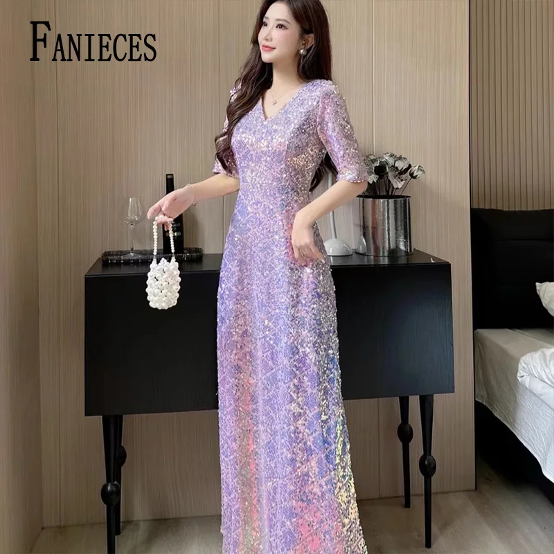 FANIECES-Elegant-Sequin-Floor-length-Women-Party-Dresses-Half-Sleeve ...
