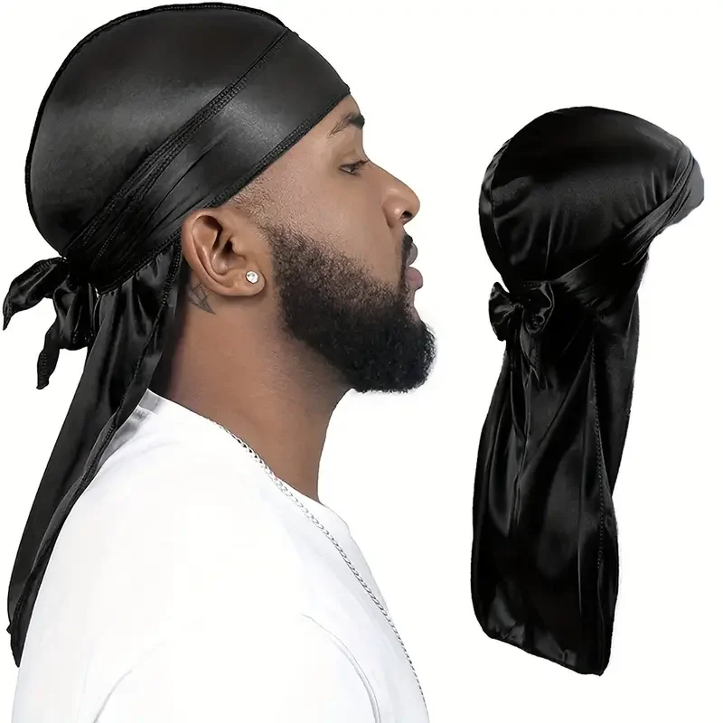 Men's Silky Turban Head Wrap Hat Wig For Men Women Satin Couple Biker ...