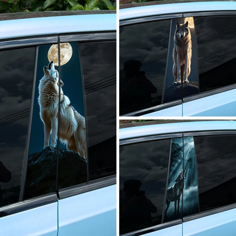 1-2pcs-Wolf-and-The-Full-Moon-Car-Stickers-Auto-B-Pillar-Waterproof ...
