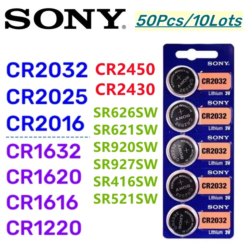 50Pcs-Original-SONY-CR2032-battery-CR2025-CR2016-CR1632-CR1220-CR1620 ...