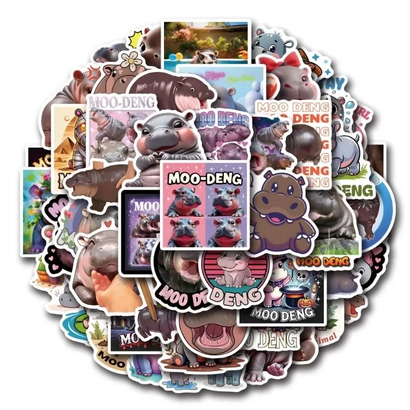 50pcs-Cartoon-Moo-Deng-Stickers-Cute-Animal-Hippo-Graffiti-Decals ...