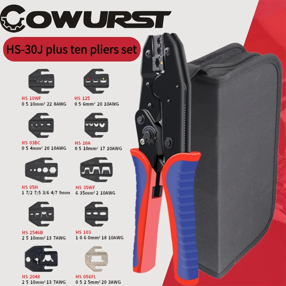 HS-30J Ratchet Crimping Tool with 10 Die Set Suitable for Pre-Insulated ...