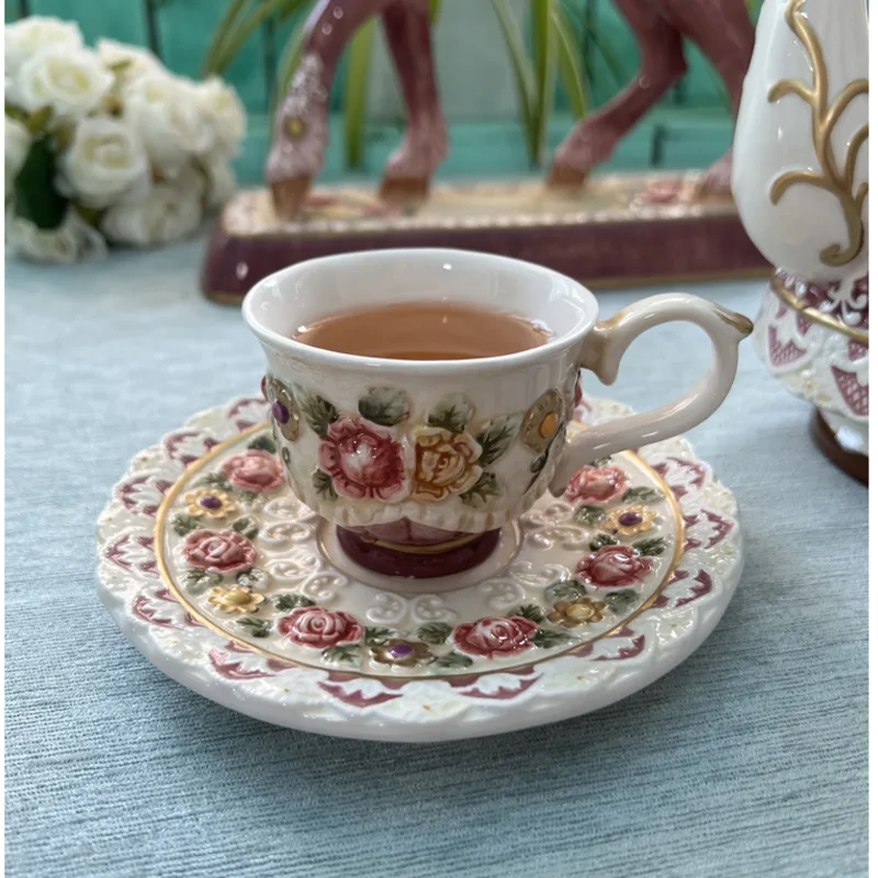 European-Style-Ceramic-Coffee-Cups-Relief-Rose-Tea-Mugs-Exquisitely ...