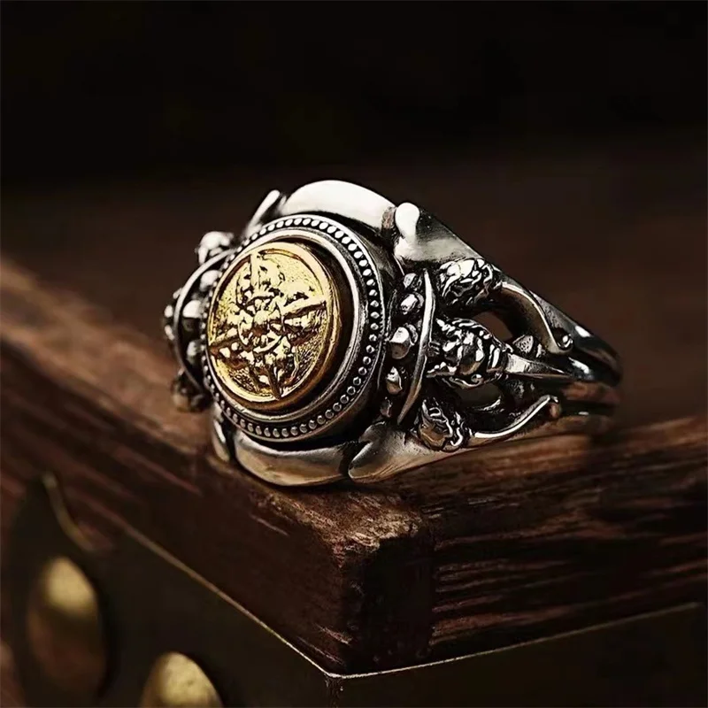 Vintage Gold Silver Collision Lotus Capricorn Ring for Men's Jewelry ...